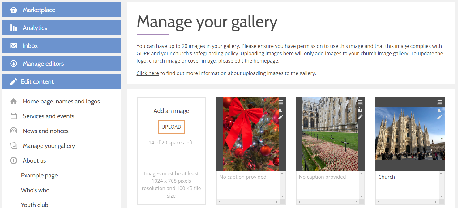 Manage images: using the image library. – AChurchNearYou